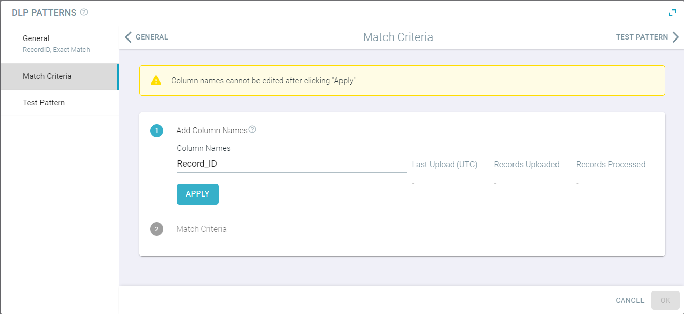 Creating exact match data pattern